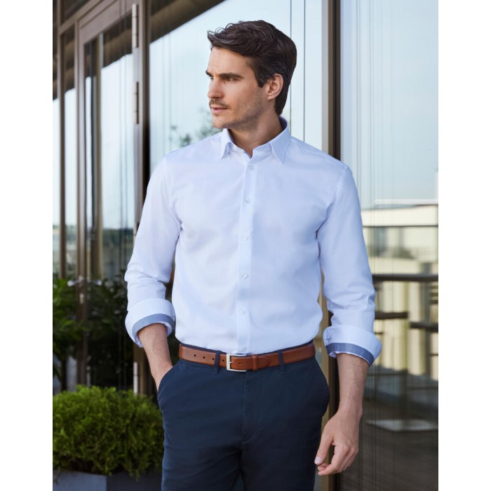 Russell Collection Tailored Contrast Herringbone Shirt LS | ASWEB ...